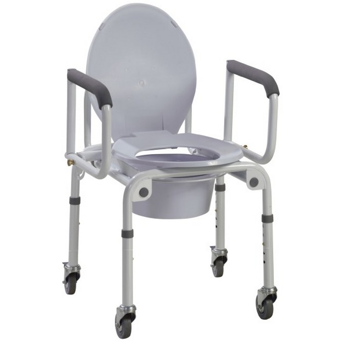 Drive Drop-Arm Steel Commode w/ Wheels, Padded Armrests: Lake Court ...